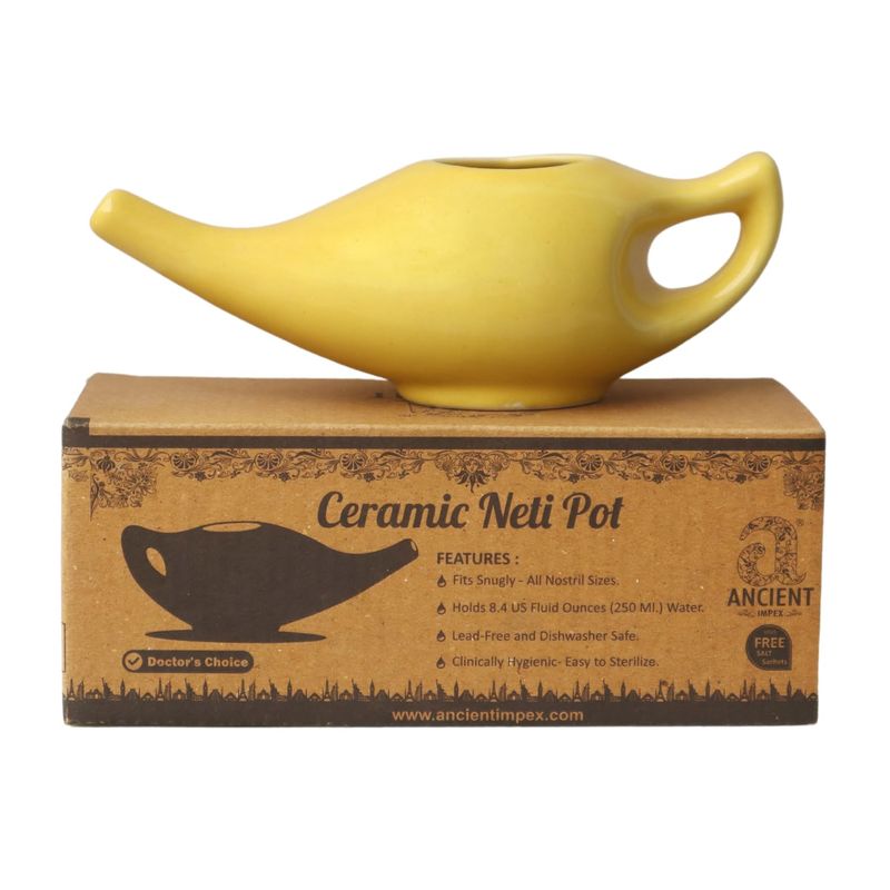 Ancient Impex Ceramic Neti Pot with 5 Sachets Neti Salt, a Natural ...