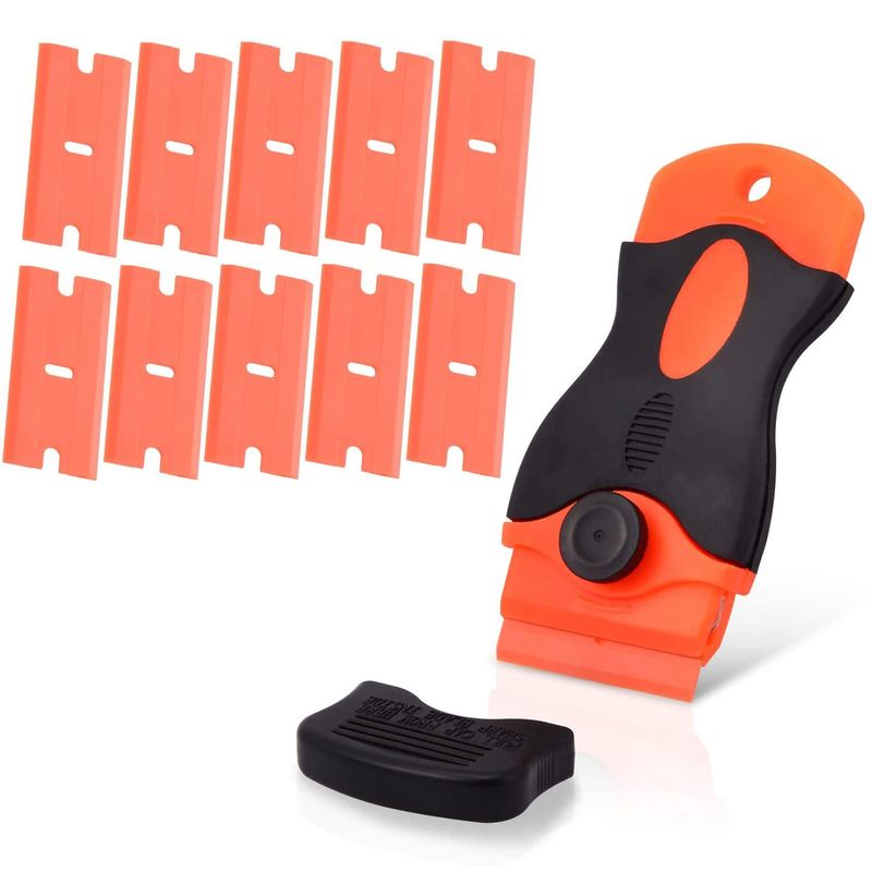 Phoetya Razor Blade Scrapers,Plastic Scraper with 10 Pack Replacement ...