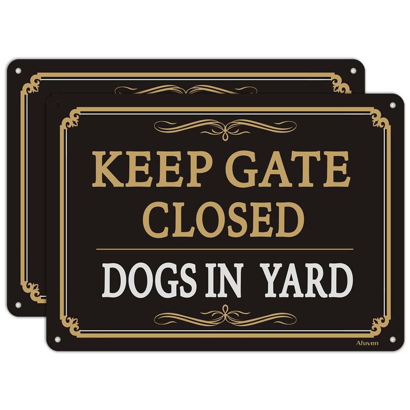 2 Pack Keep Gate Closed Signs Dogs In Yard Sign Metal Reflective Beware ...