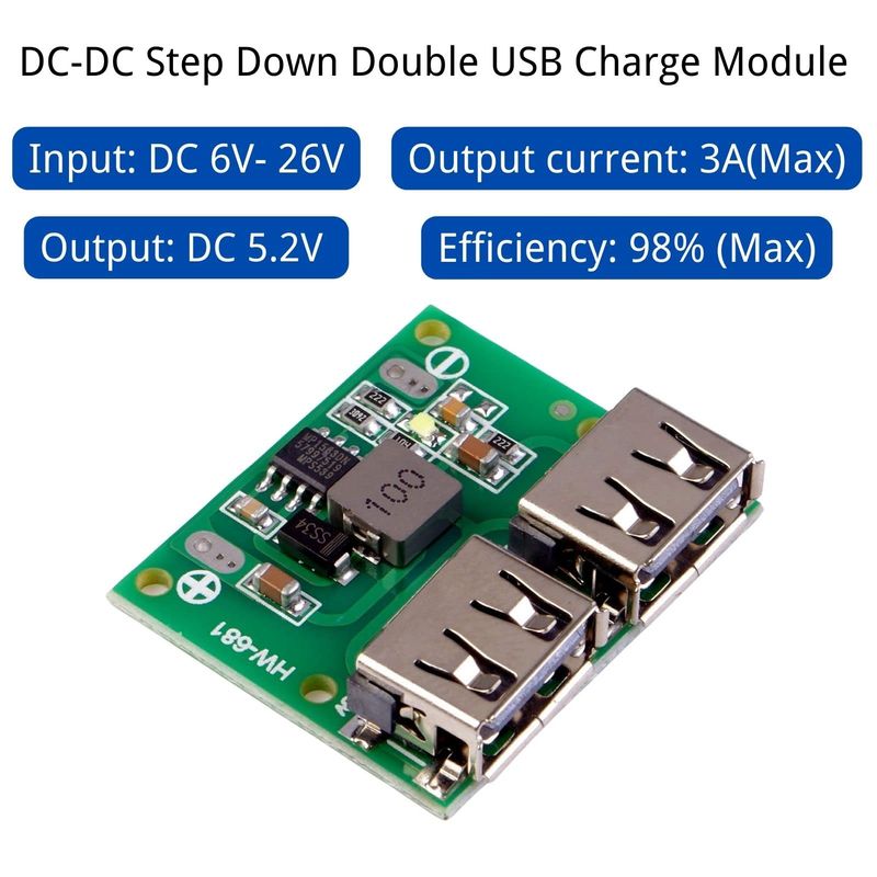 Dual USB Output DC Step Down Converter 9V 12V 24V to 5V 3A Power Buck ...