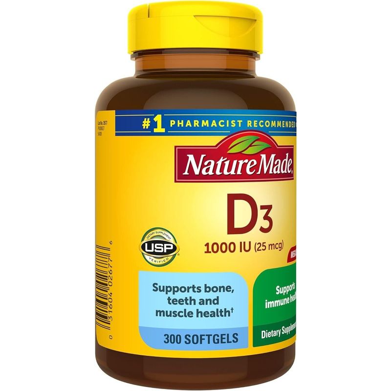 Nature Made Vitamin D3 1000 IU (25mcg) Dietary Supplement - 300 Softgel ...
