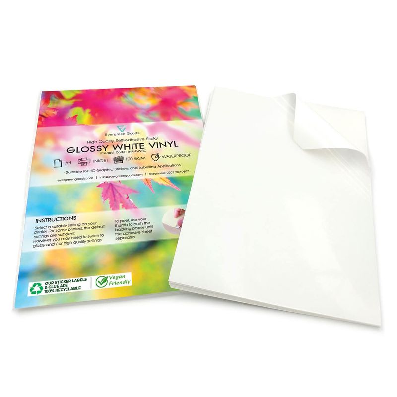 10 Sheets A4 Glossy White Printable Vinyl Sticker Paper | Waterproof Sticker Paper Inkjet ...