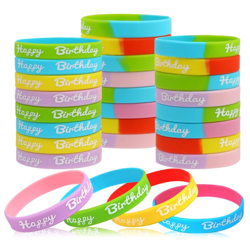 CCINEE 24 PCS Happy Birthday Silicone Bracelets, Colored Silica Rubber ...