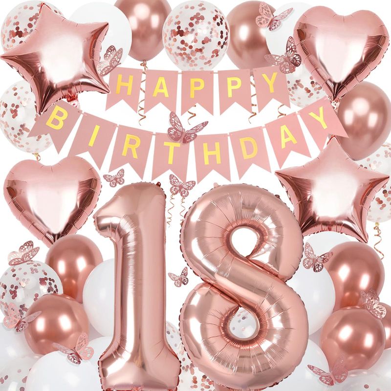 18th Birthday Decorations for Girls, Rose Gold 40 Inch Number 18 Foil ...