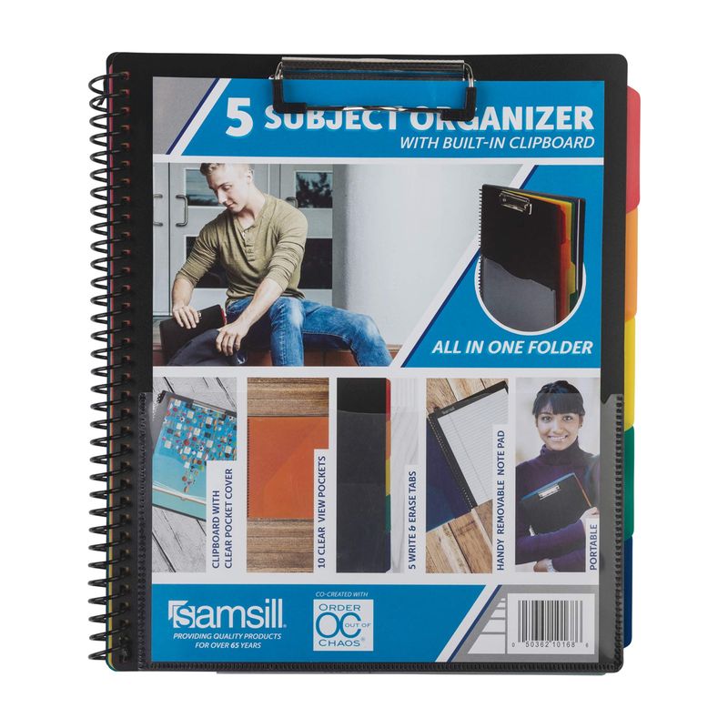Samsill 5 Subject Spiral School Organizer with Clipboard and Removable ...