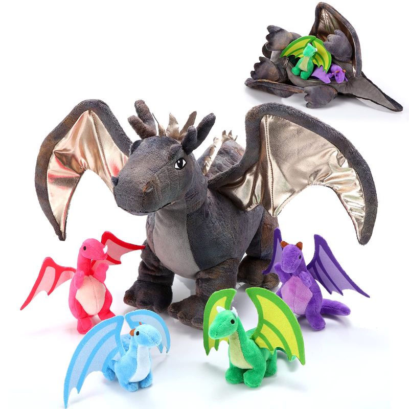 HyDren 5 Pcs Dragon Plush Stuffed Animal 16 Inch Giant Mommy Dragon ...