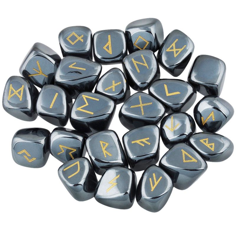 mookaitedecor Natural Hematite Runes Stones Set of 25, Viking Norse ...
