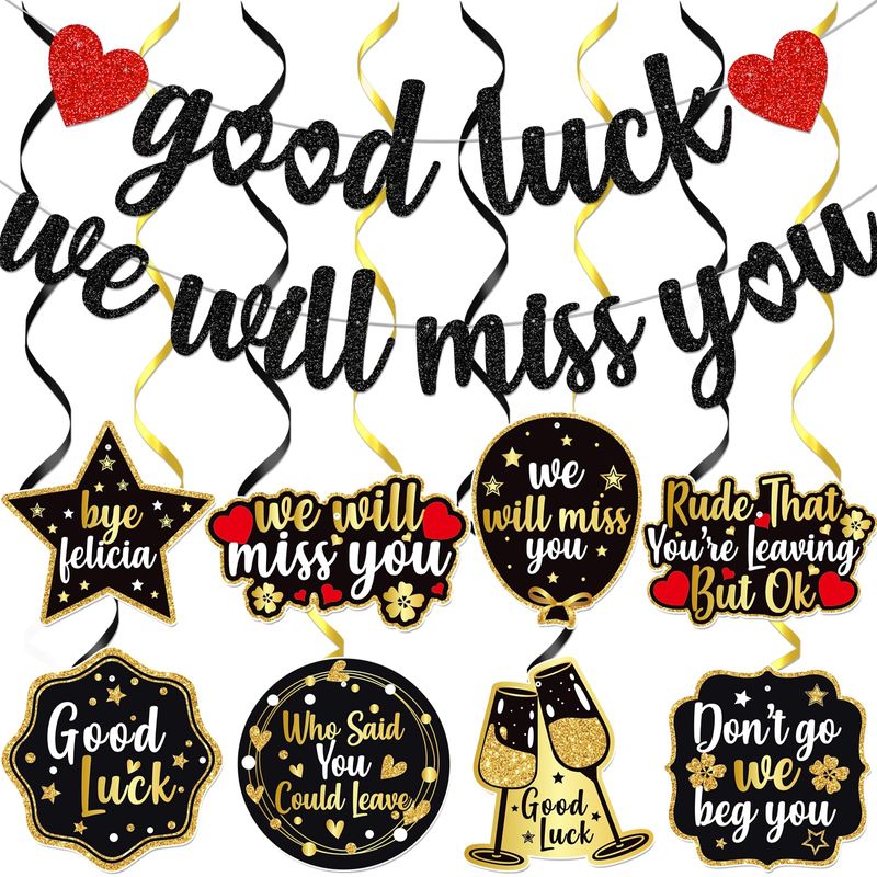 Black Good Luck We will Miss You banner We Will Miss You Deorations Going Away Party Decorations ...