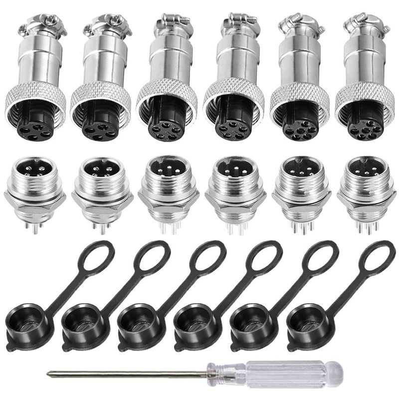 Aiqeer 6 Pcs GX12 Aviation Connector Set, 12 mm Thread Panel Metal ...