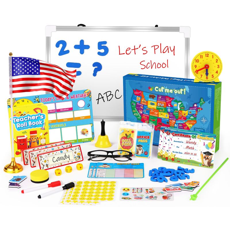 UOMTFAI Pretend Play Teacher Set, Kids Pretend Teacher Playset with ...