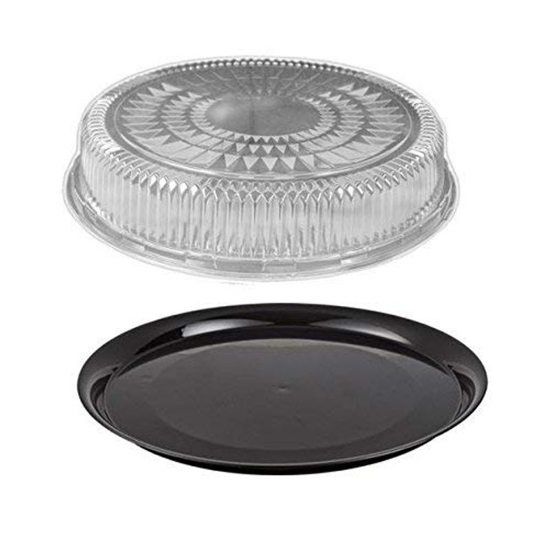 Durable Packaging 12" Flat Black Plastic Catering Tray w/Dome Lid 10 ...