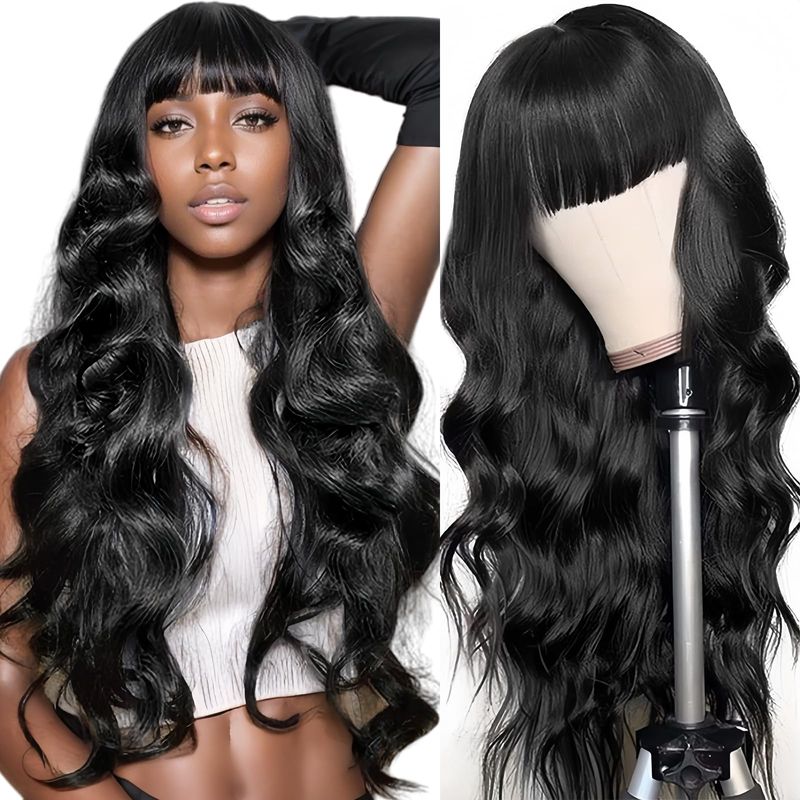 Ruiyu 250 Density Bang Wig Human Hair Glueless 2x4 Lace Closure Body ...