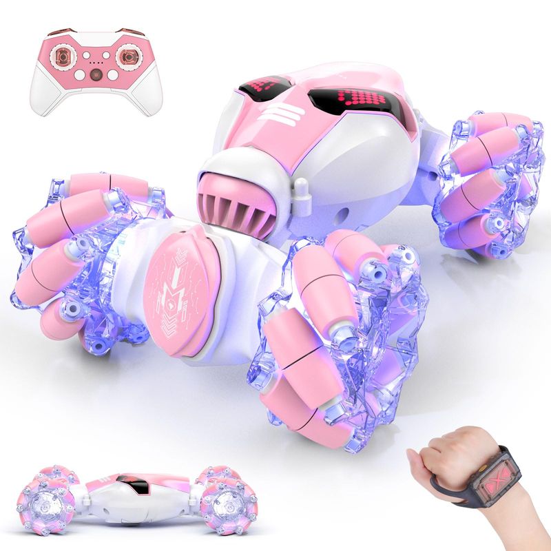 Powerextra Gesture Sensing Rc Stunt Car with Light & Music for Girls, 4WD Hand Controlled Double ...