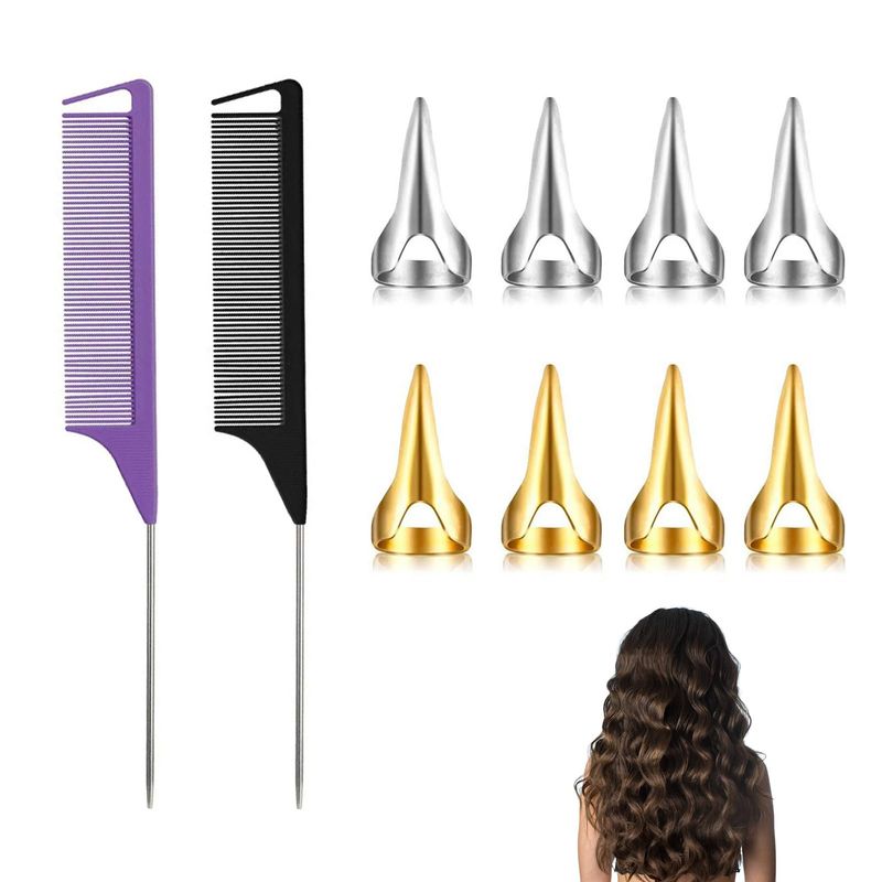 10 Pcs Hair Braiding Tools, Hair Parting Tool Set with 2 Tail Combs and ...