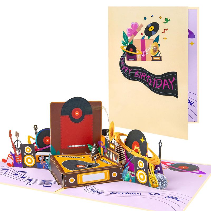CNLITIHEKA Record Player Birthday Card, Happy Birthday Pop Up Card ...