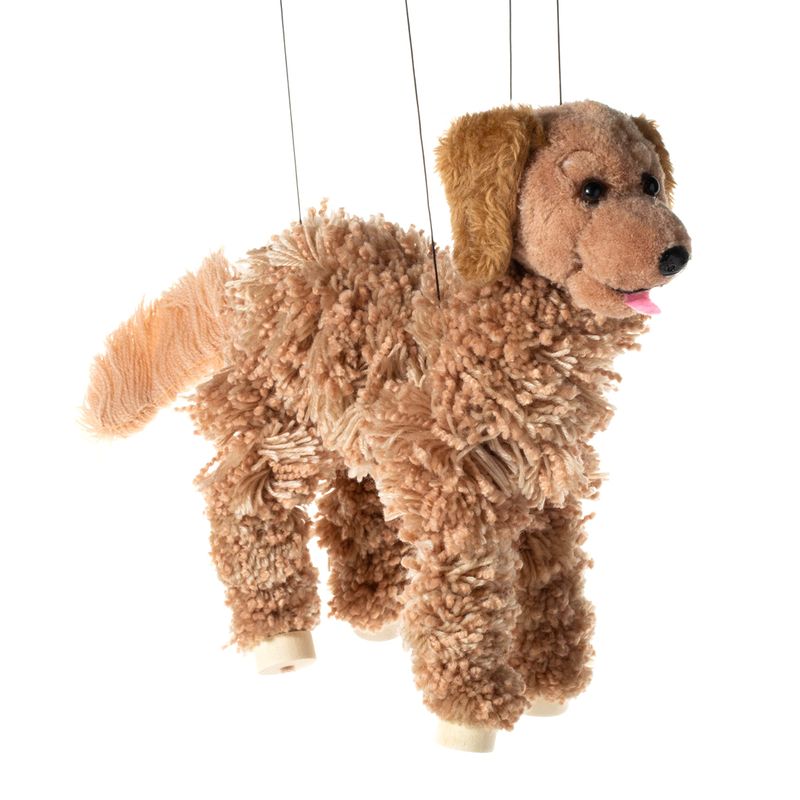 Artisan Owl Golden Retriever Marionette Puppet - Yarn Dog with Wooden ...