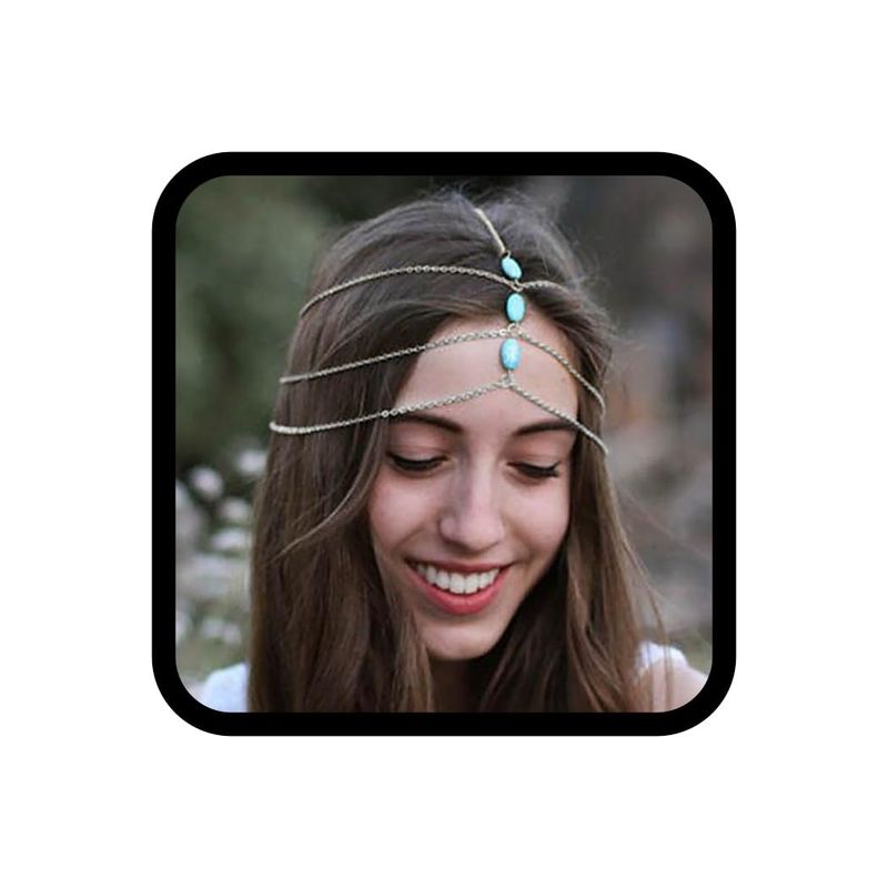 Fashband Boho Layered Head Chain Silver Turquoise Headpiece Gypsy Head ...
