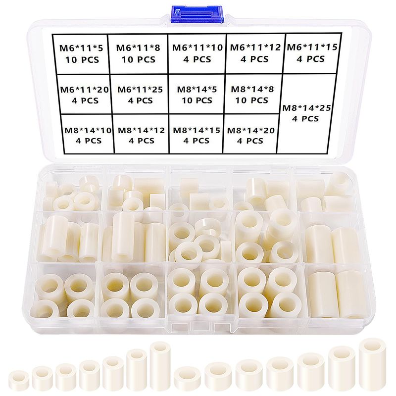 YIXISI 80 Pieces Plastic Round Spacer Kit, for M6/M8 Screws, Spacers ...