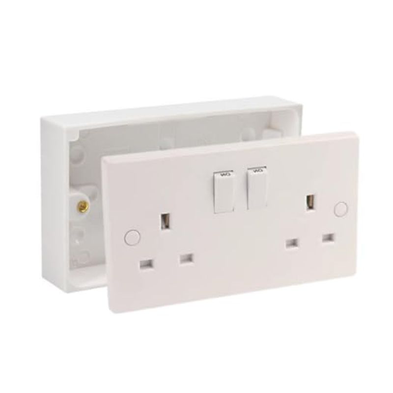 13A Double White Switched Socket Electrical Outlet with Fixing Screws ...