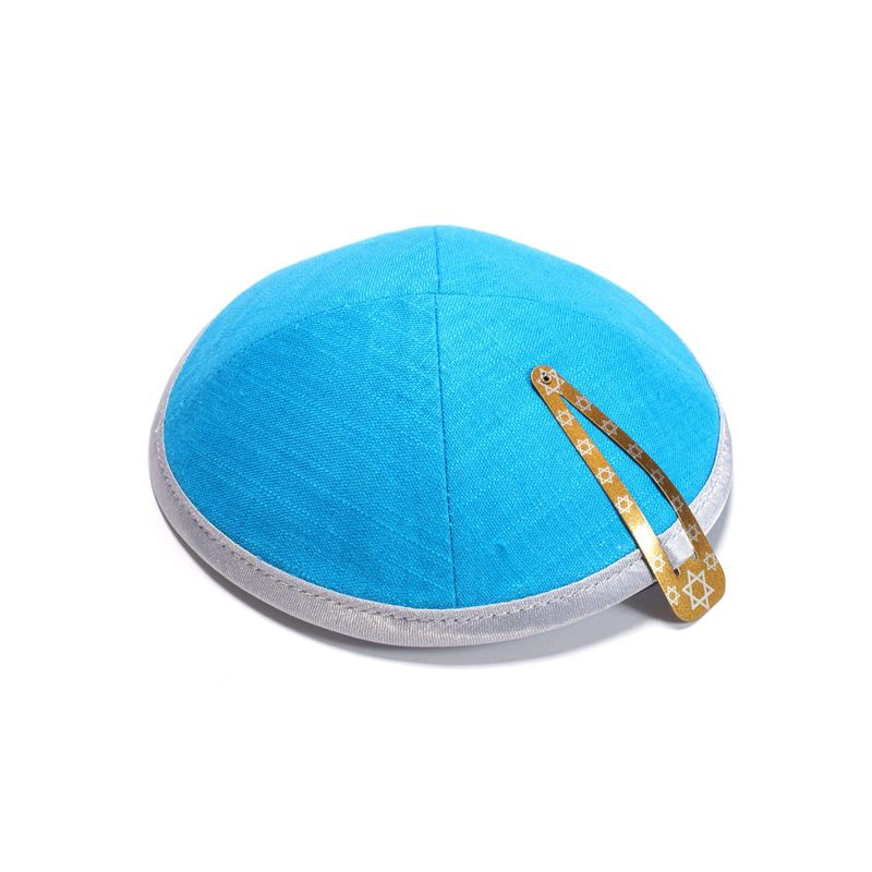 JL Kippha's Elegant Linen Turquoise Kippah Yarmulke Jewish Yamaka Kippa ...