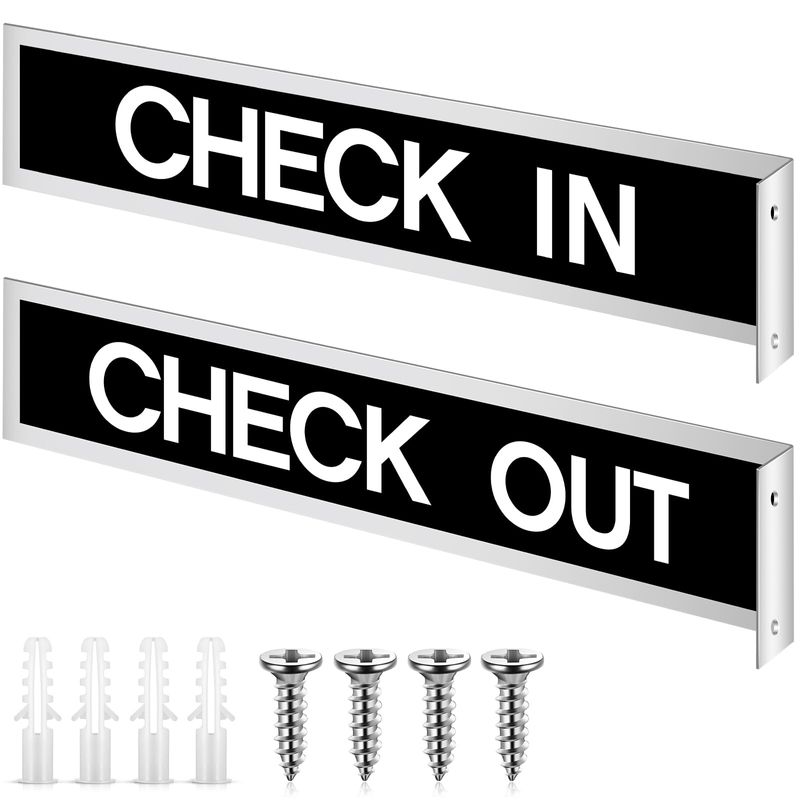 Teenyyou 2 Pcs Check In Check Out Projecting Sign 2x10 Inches Aluminum ...
