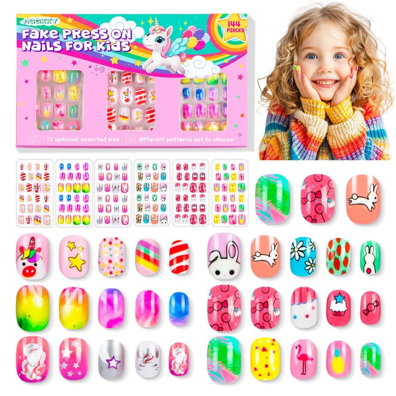144 Pieces 6 Pack Kids Press on Nails Artificial Fake Nails for Kids ...