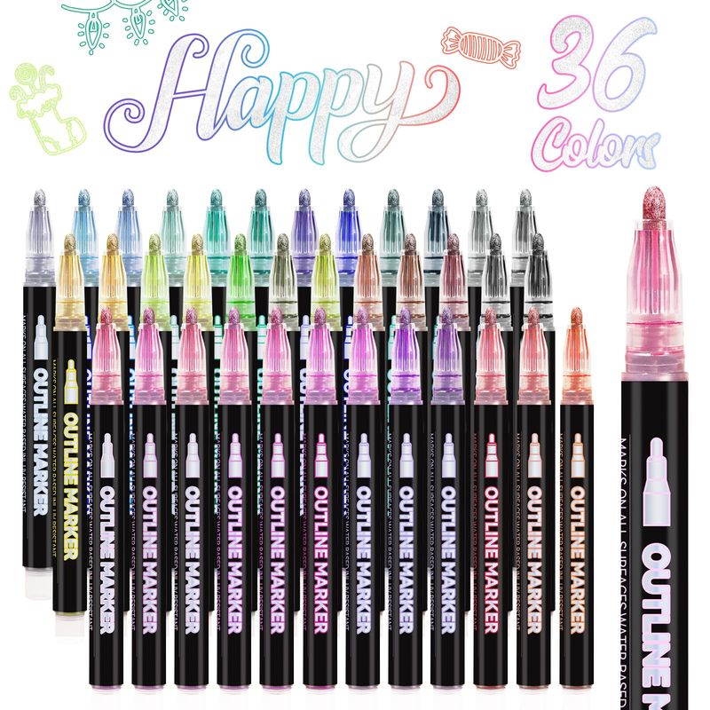 LIGHTWISH Outline Markers 36 Colors, Double Line Outline Markers ...