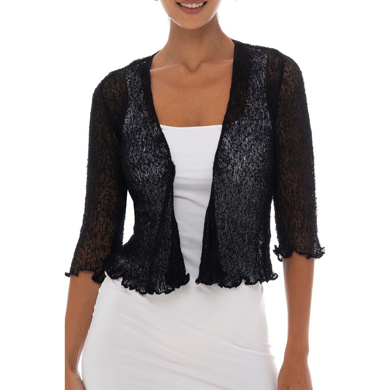 Back From Bali Womens Lightweight Knit Cardigan Shrug Lite Sheer Black ...