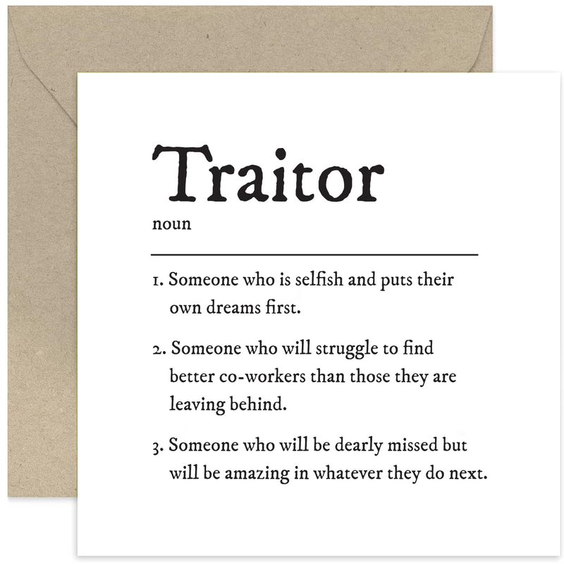 Old English Co. Traitor Definition Card - Funny Leaving Card for ...