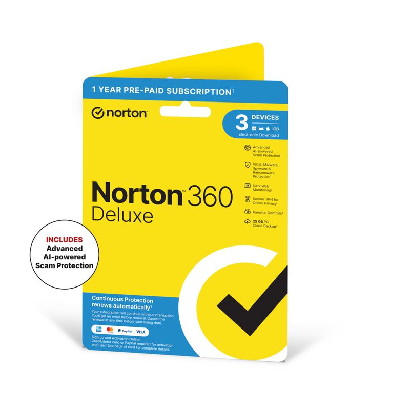 Norton 360 Deluxe 2025, Antivirus software for 3 Devices and 1-year ...