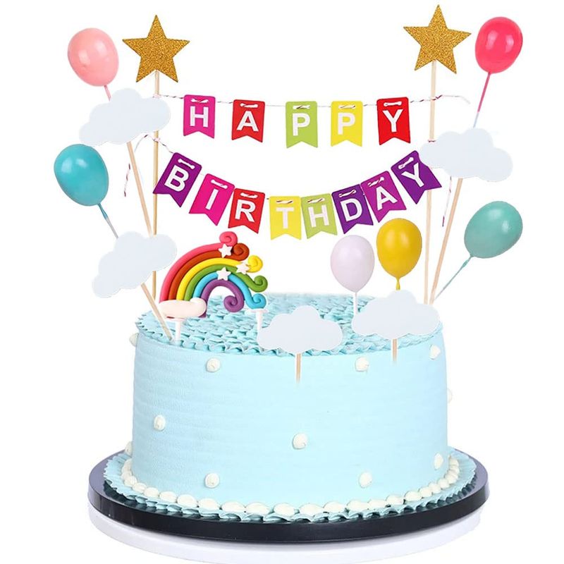 Morofme Rainbow Cake Topper - 15pcs, Colorful Rainbow Clouds Balloon ...