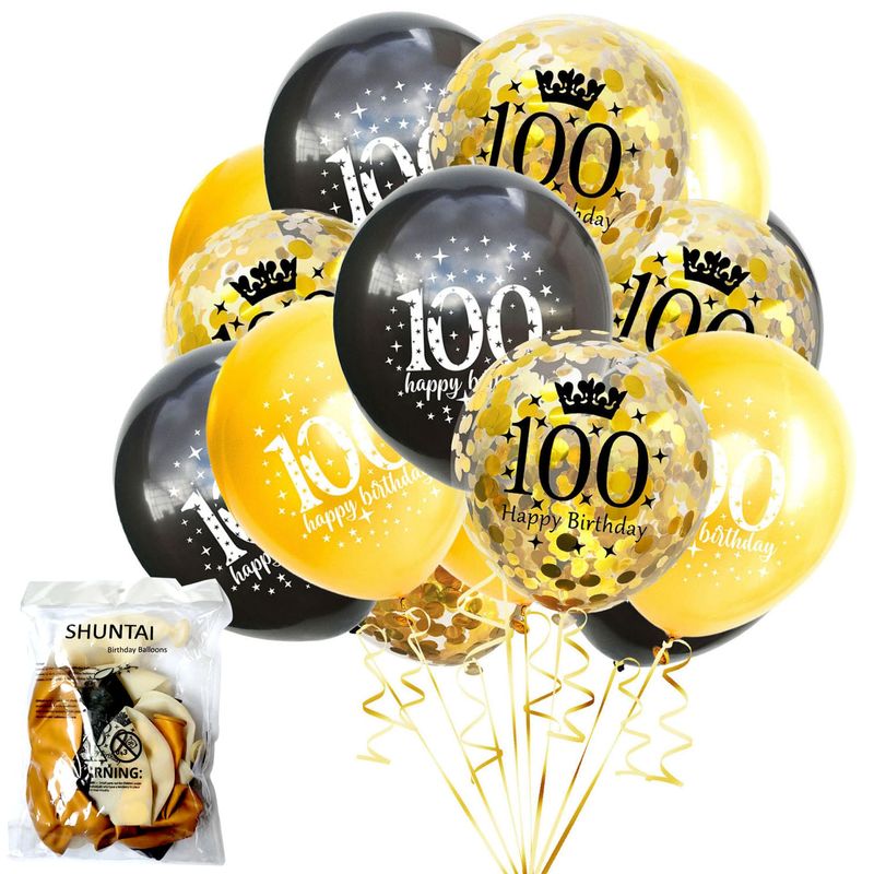 SHUNTAI 100th Birthday Balloons Latex Confetti Balloon Gold and Black ...