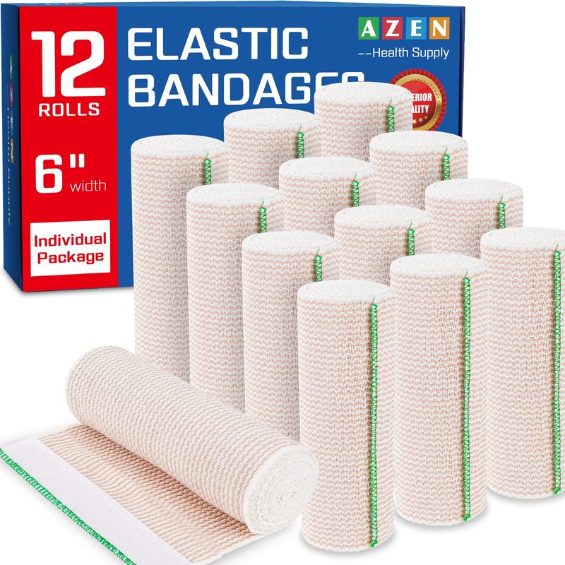 AZEN Premium 12 Pack Elastic Bandage Wrap 6 Inch, Compression Wrap ...