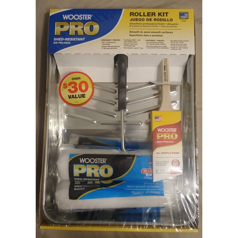 WOOSTER PRO 7 Piece Roller Tray Set Paint Painter Brush Liner Cover ...