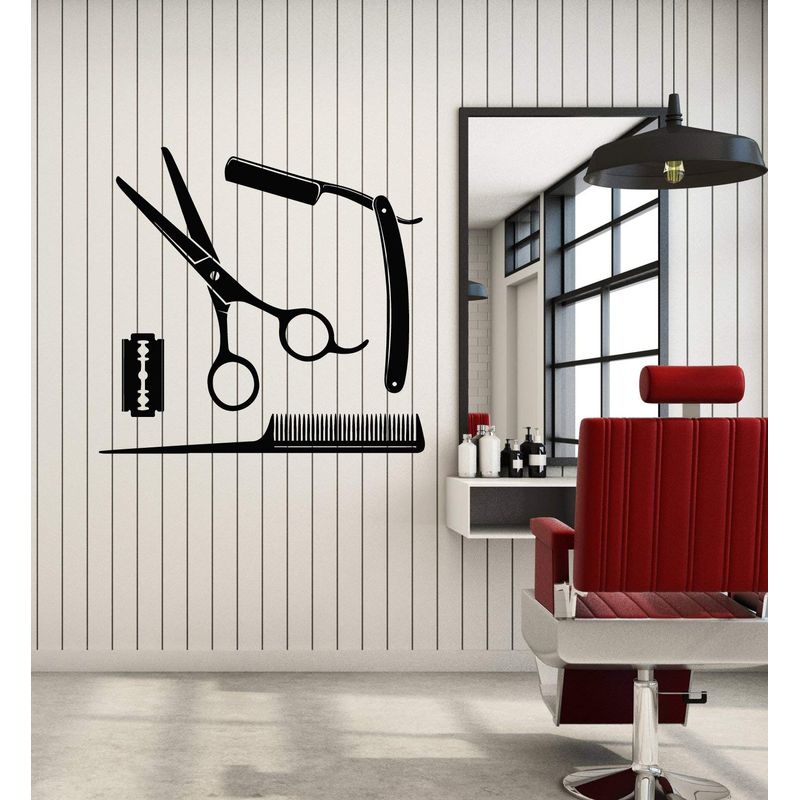 Vinyl Wall Decal Man's Hair Barbershop Barber Tools Shaving Stickers ...