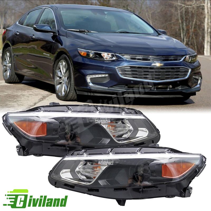 Pair Headlights Headlamp Assembly For 2016 2017 2018 Chevrolet Malibu ...