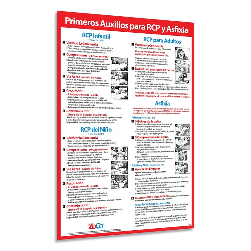 CPR & Choking First Aid Posters in Spanish (en Español) - Laminated, 12 ...