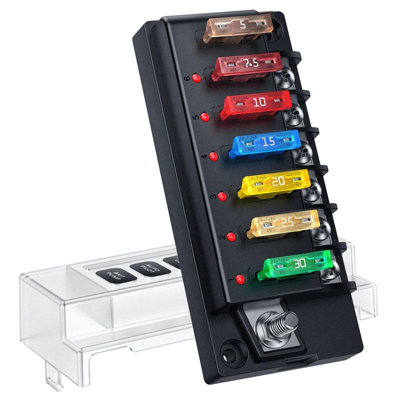 EXTRACTME 12V Fuse Block, 6 Circuit 12 Volt Blade Fuse Box Kit with LED ...