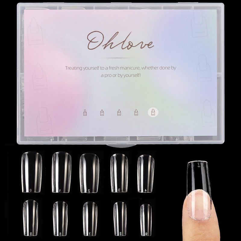 500PCS Square Shaped Clear Acrylic Nails Tips Full Cover with Case for ...