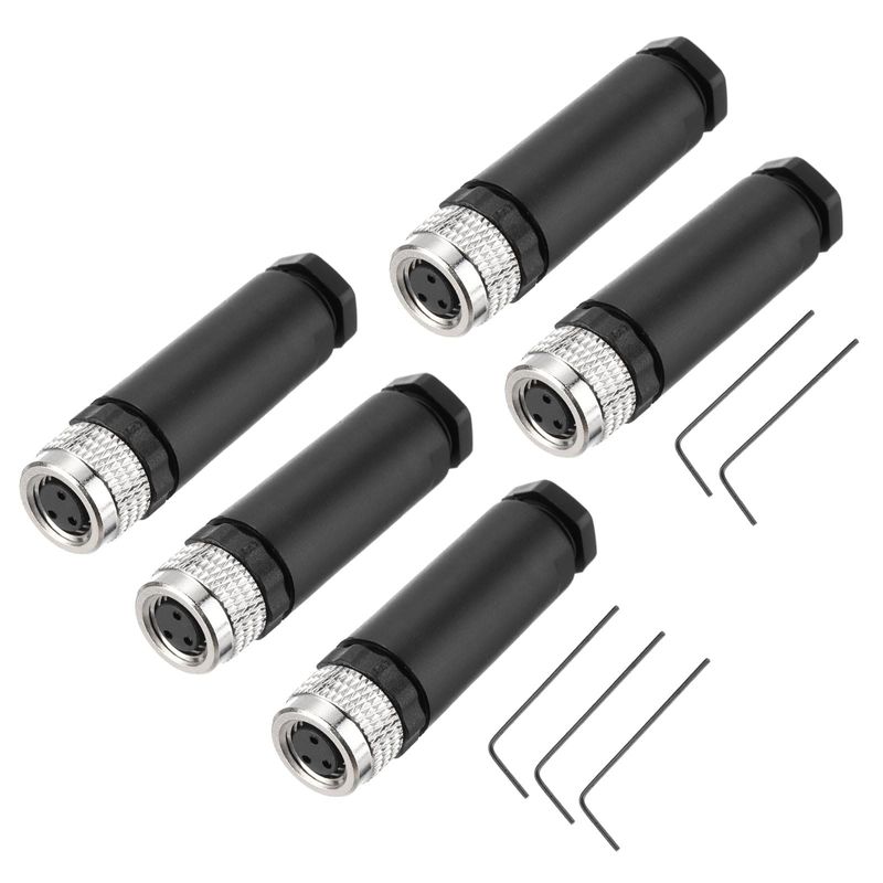 sourcing map 5Pcs 3 Pin M8 Female Aviation Connector Wire Plug A Coding ...