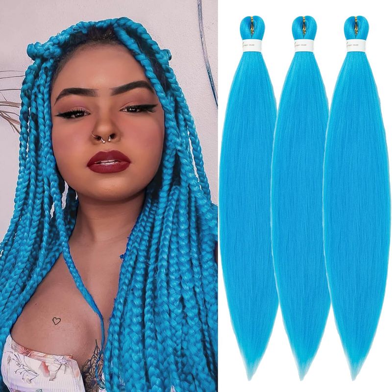 Pre Stretched Braiding Hair 32inch 3 Packs Blue Braiding hair ...