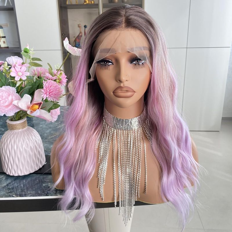 Carkira Colorful Multi Color Rainbow Wig 13x4 Pink Purple Lace Front ...