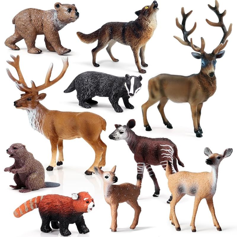 10PCS Forest Animal Figures, Realistic Woodland Animal Figurines ...