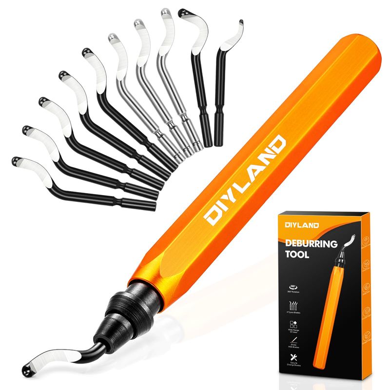 DIYLAND Hand Deburring Tool Kit with Metal Handle+10 Extra HSS(Steel ...