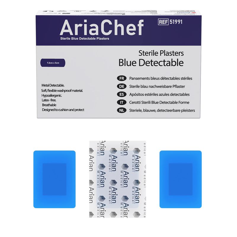 AriaChef Sterile Blue Catering Chef Wash Proof Plasters- 7.2cm x 5cm ...