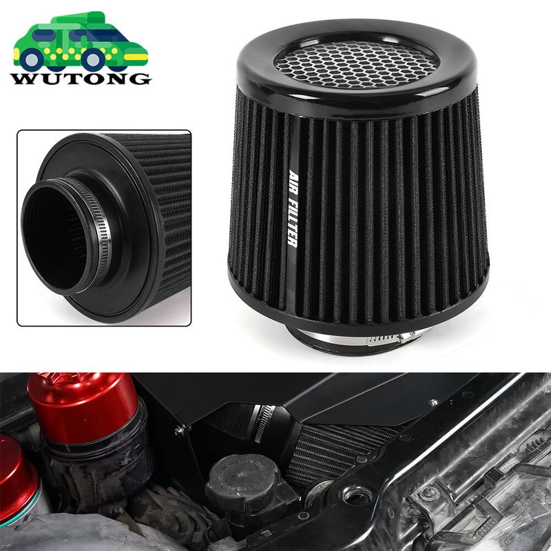 Black 3" 76mm High Flow Inlet Cold Air Intake Cone Replacement Dry Air ...