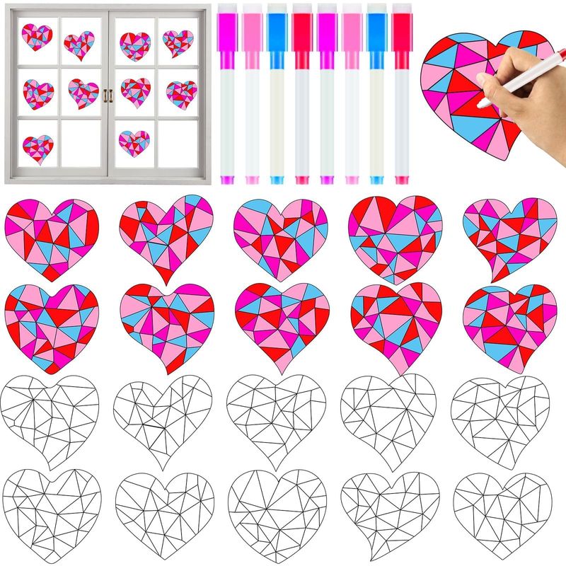 Qyeahkj 30pcs Valentine's Day Heart Suncatchers Crafts Kit for Kids ...