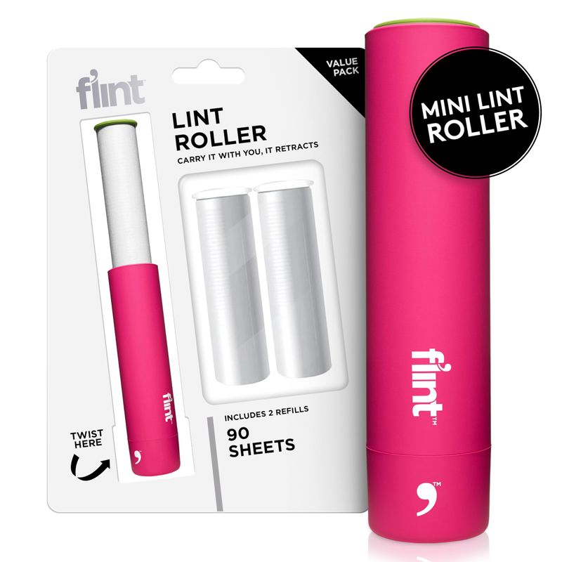 Flint Classic Pink Retractable Mini Lint Roller with 90 Extra Sticky ...
