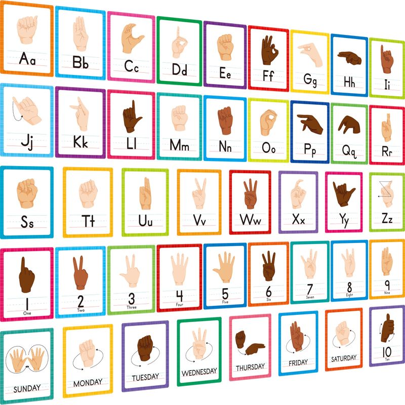 ASL Alphabet Line Bulletin Board Set, 43pcs Letters Numbers Week Sign ...