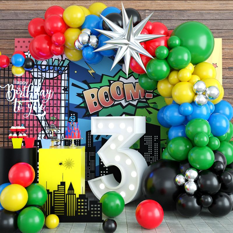 Black Red Yellow Green Balloon Garland Arch Kit, Colorful with Black ...